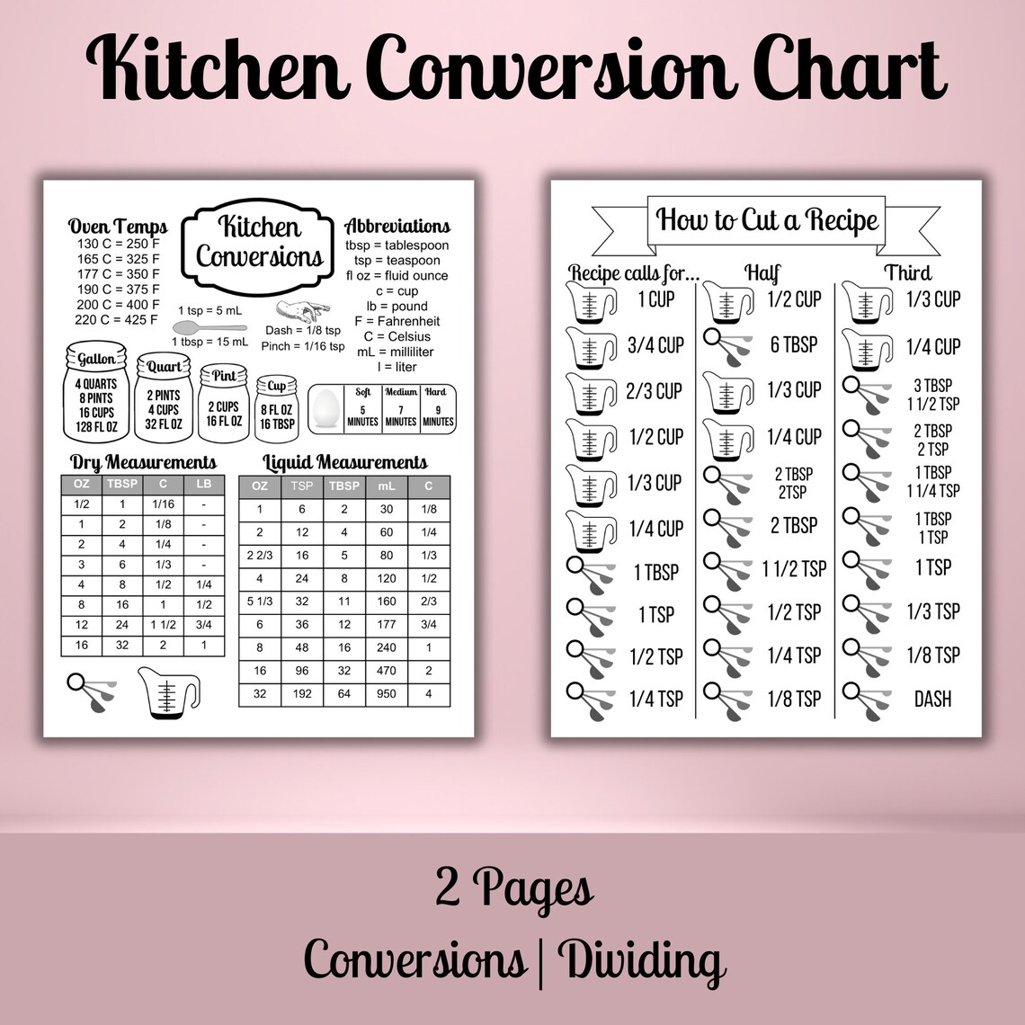 Kitchen Conversion Chart Binder Insert - Etsy