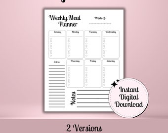 Printable Weekly Meal Plan, Digital Download, Printable Weekly Menu ...