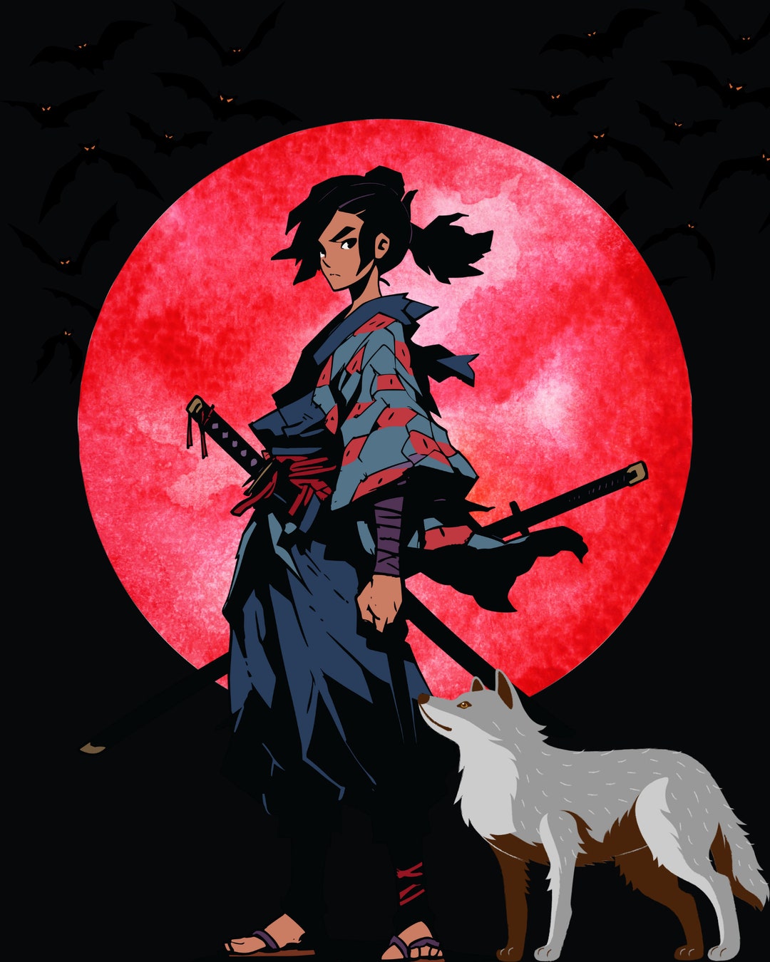 Samurai With a Wolf Digital Wall Art Easily Downloadable - Etsy