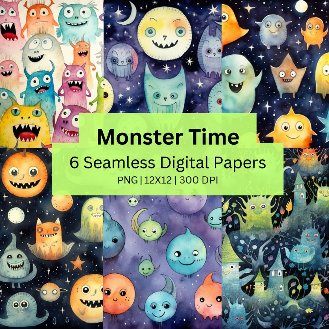 Halloween Monsters Seamless Repeat Pattern Printable Digital Paper - Etsy