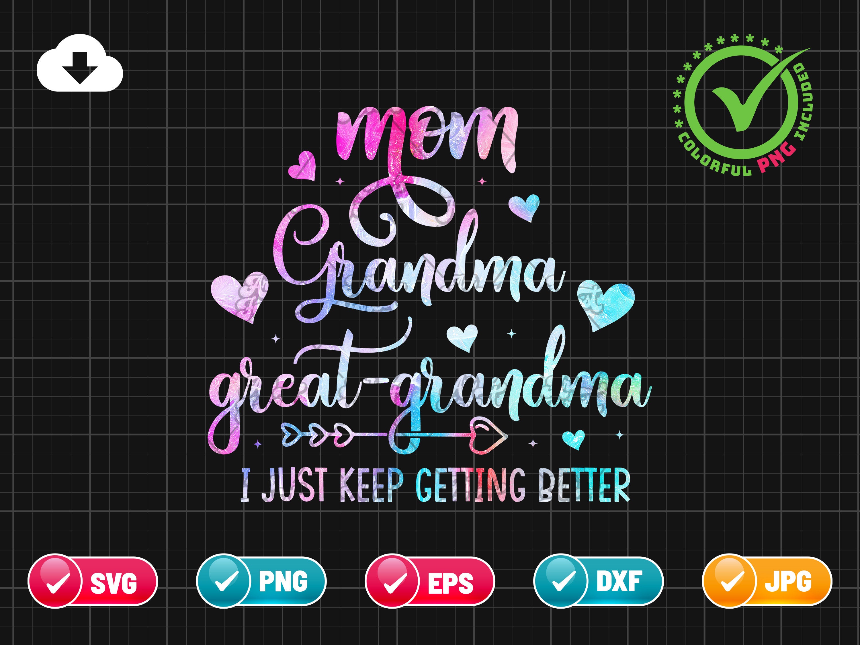 Mom Grandma Great Grandma SVG PNG EPS | I Just Keep Getting Better ...
