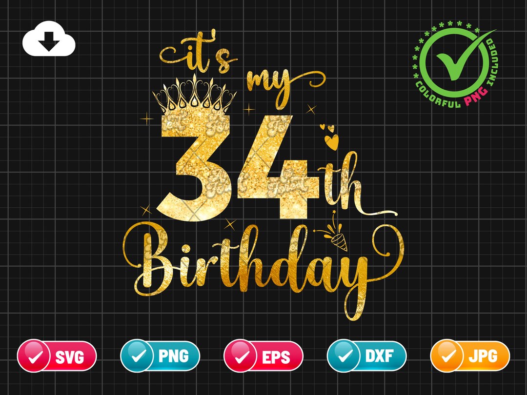 It’s My 34th Birthday SVG EPS PNG | Birthday Svg | 34 Years Old Svg ...