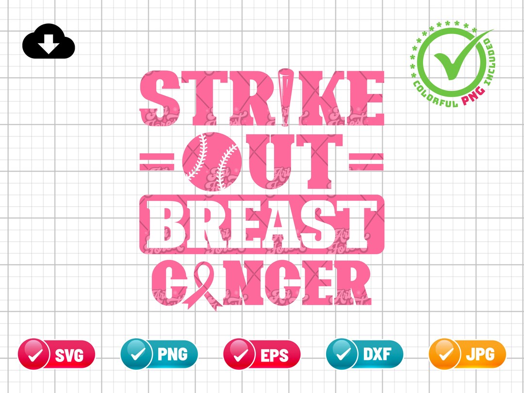 Strike Out Breast Cancer SVG PNG EPS | Pink Ribbon Baseball | Baseball Breast Cancer | Breast ...