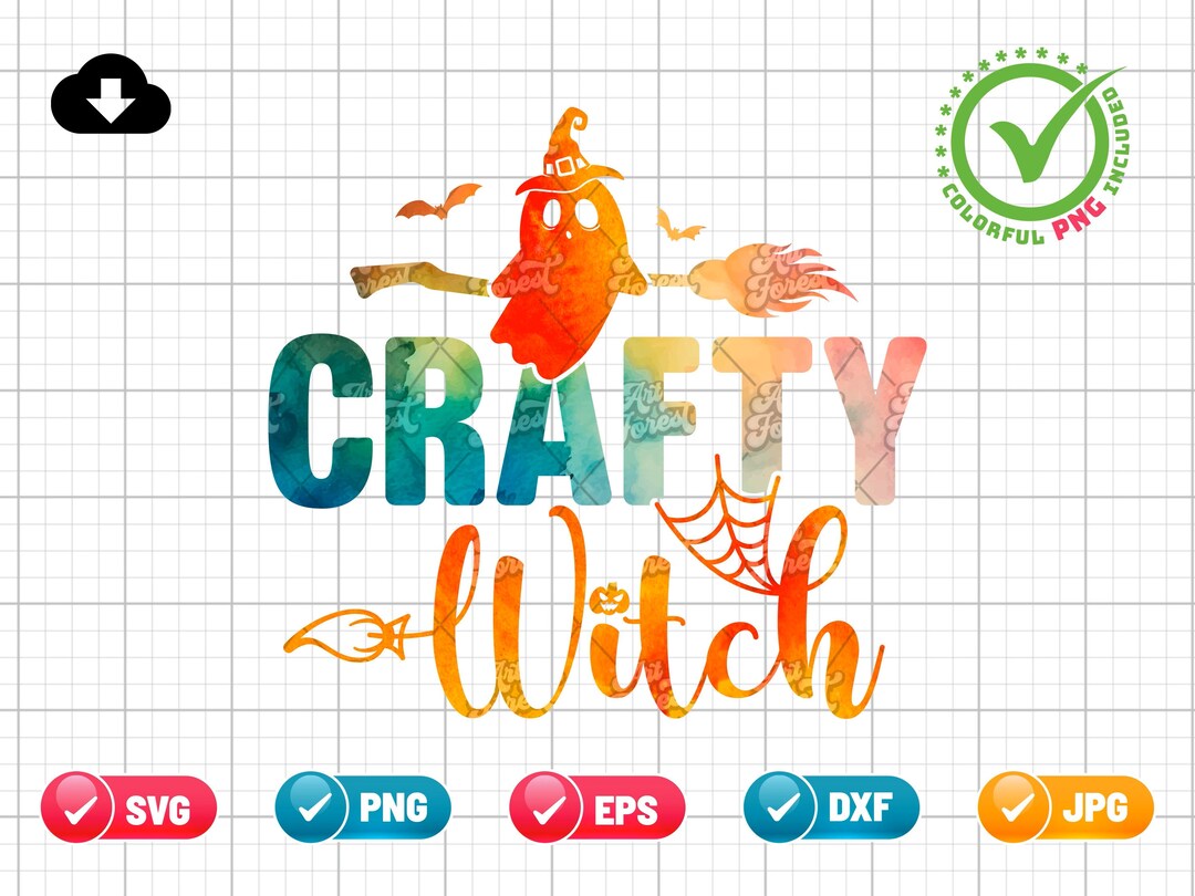 Crafty Witch SVG PNG EPS Halloween Svg Witch Hat Svg Spider Web Svg Bat ...