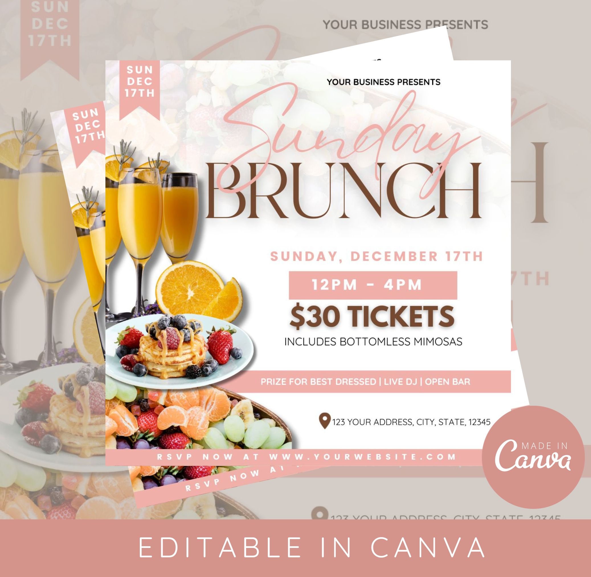 Editable Sunday Brunch Template | Canva Brunch | Design Business ...
