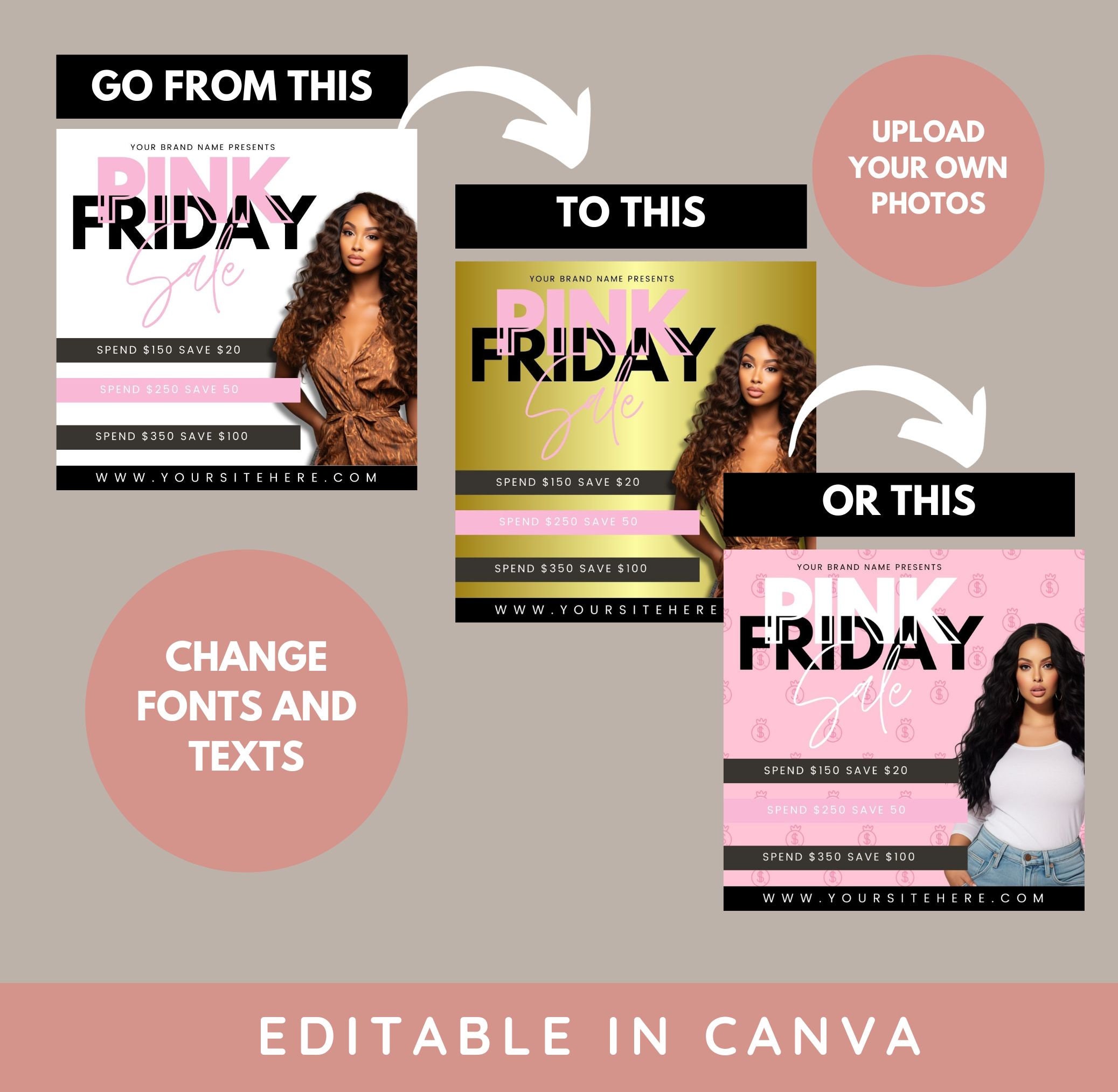 Editable Pink Friday Sale Template | Canva Beauty Tutorial | Design ...
