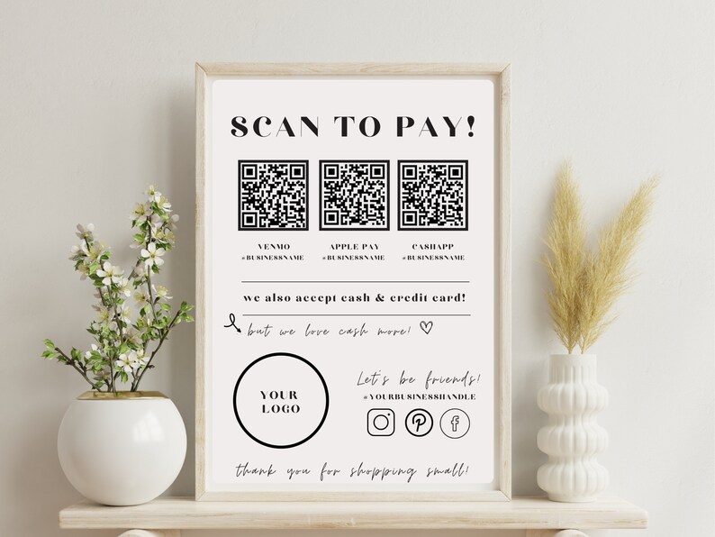 Editable QR Code Sign, Printable Payment Sign, Scan to Pay Template ...