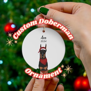 Personalized Doberman Ornament Using Name & Photo, Custom Dog Ornament, Custom Pet Portrait ...