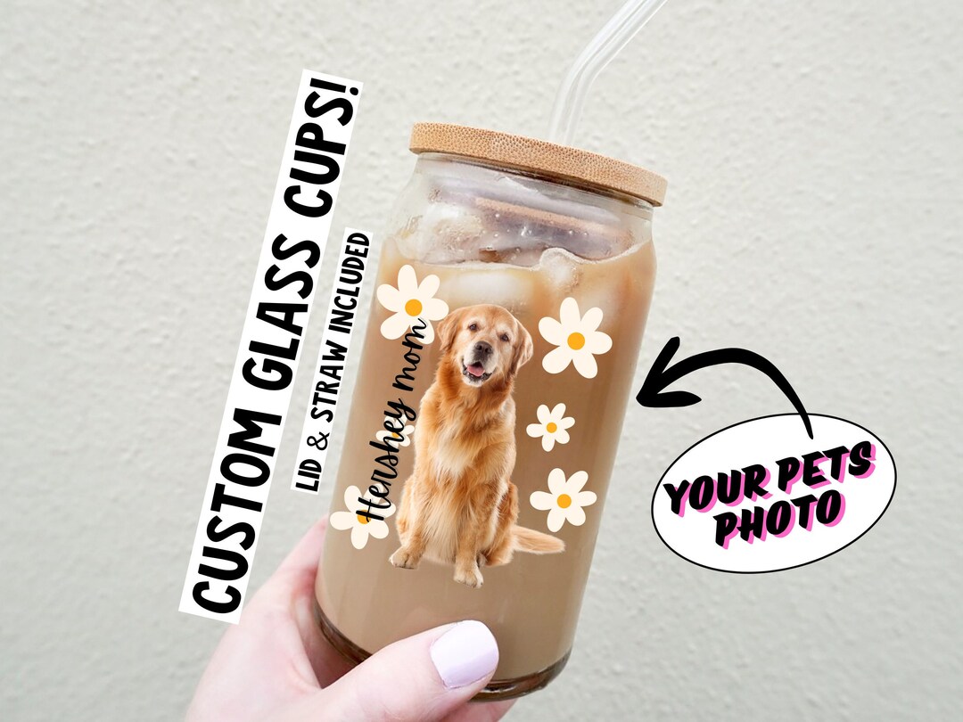 Custom Pet Glass Cup Using Name & Photo, Personalized Dog Ice Coffee ...
