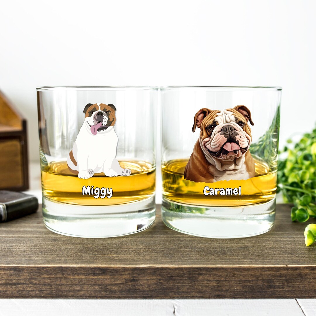 Custom English Bulldog Whiskey Glass, Dog Dad Gift, Personalized Rocks ...