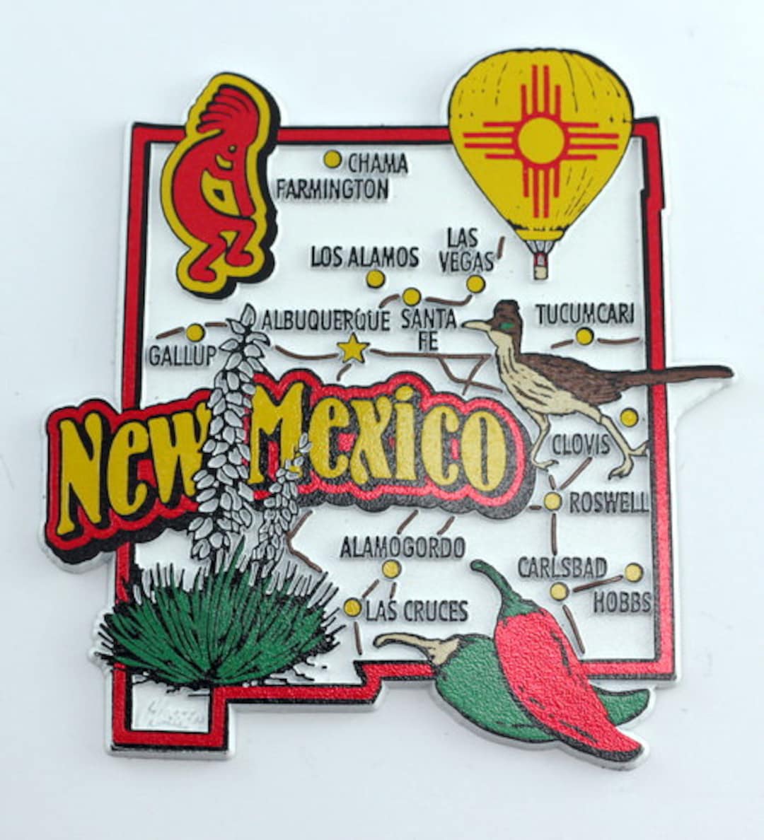 New Mexico State Map and Landmarks Collage Fridge Souvenir Collectible ...