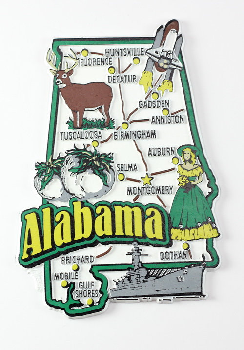Alabama State Map and Landmarks Collage Fridge Collectible Souvenir ...