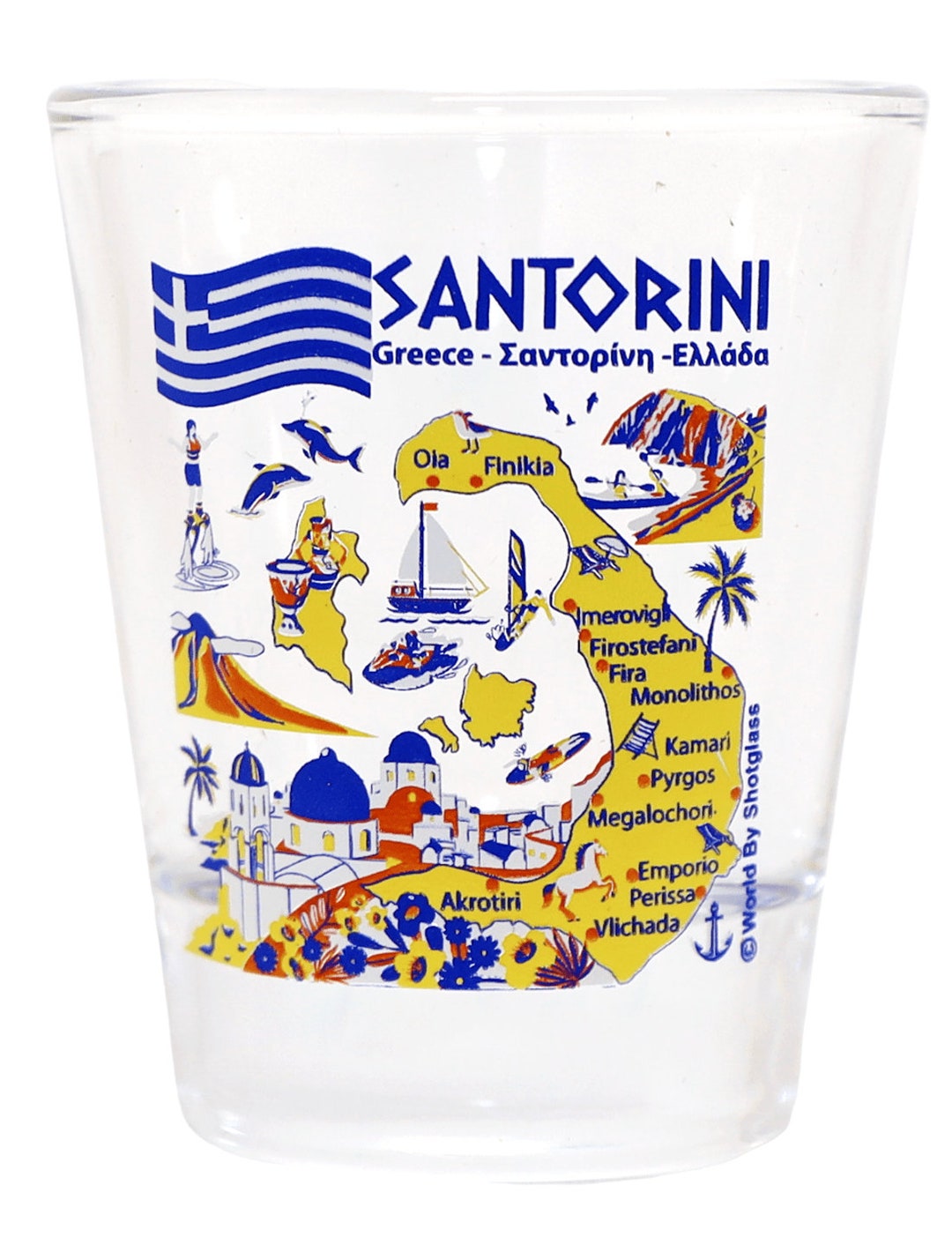 Santorini Greece Landmarks and Icons Collage Shot Glass - Etsy