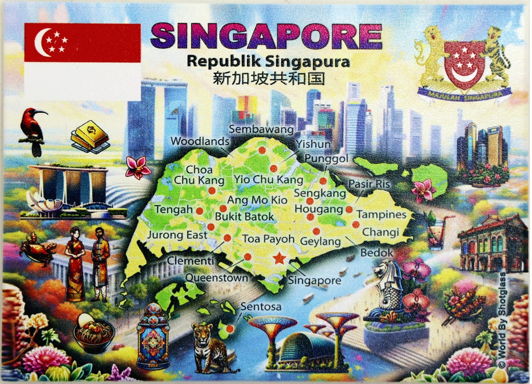 Singapore Graphic Map and Attractions Souvenir Fridge Magnet 2.5 X 3.5 ...