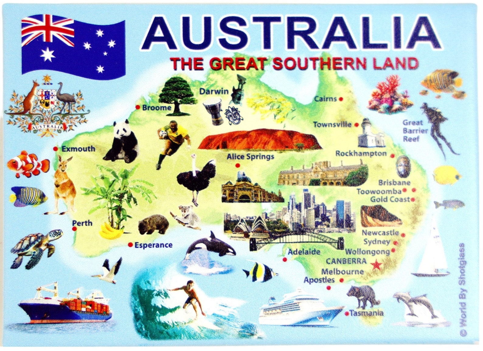 Australia Graphic Map and Attractions Souvenir Fridge Magnet 2.5 X 3.5 ...