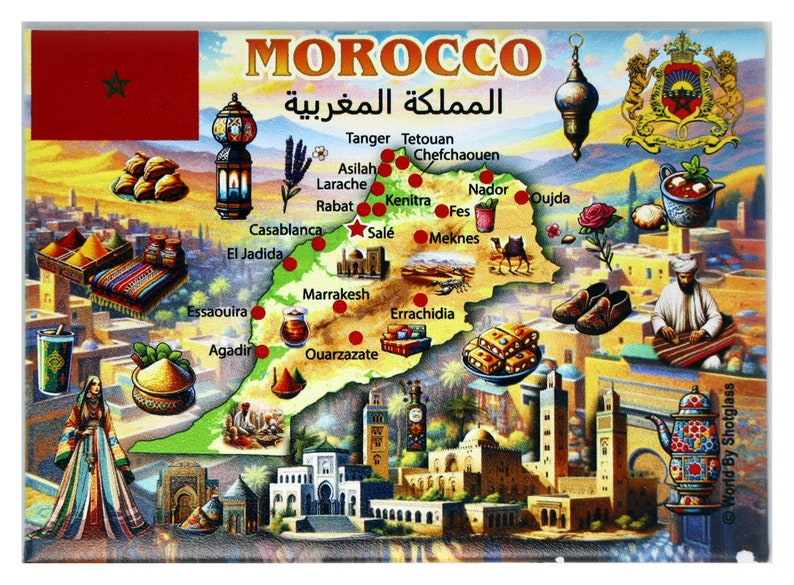 Morocco Graphic Map and Attractions Souvenir Fridge Magnet 2.5 X 3.5 - Etsy