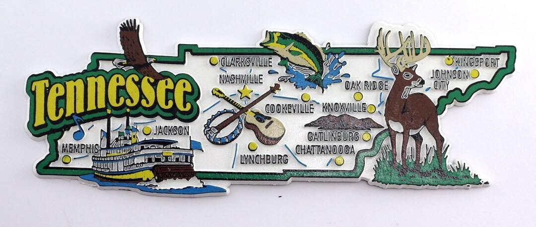 Tennessee State Map and Landmarks Collage Fridge Souvenir Collectible ...