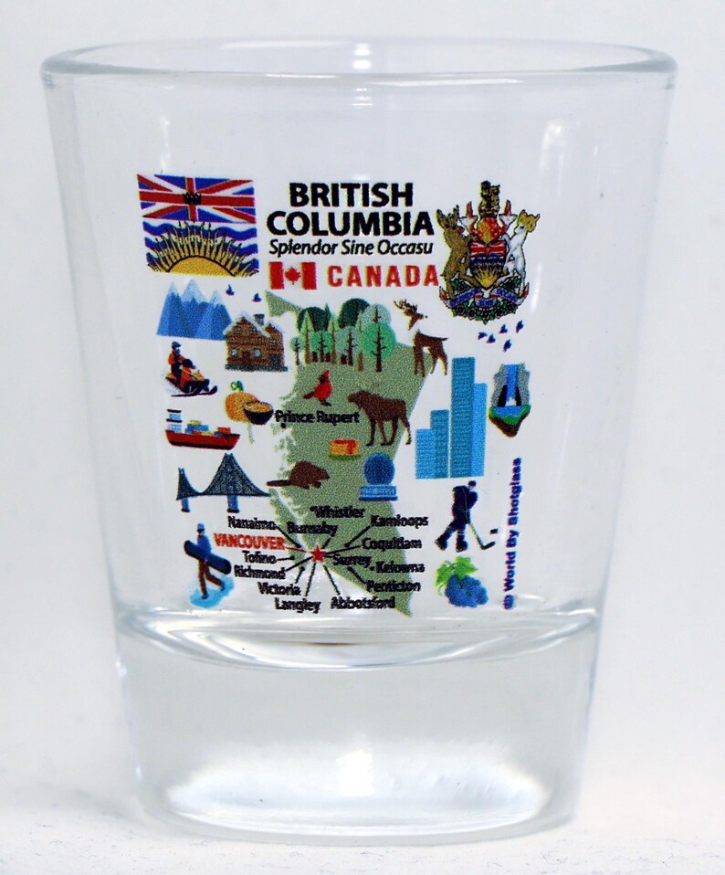British Columbia Canada Map and Attractions Collage Shot Glass - Etsy