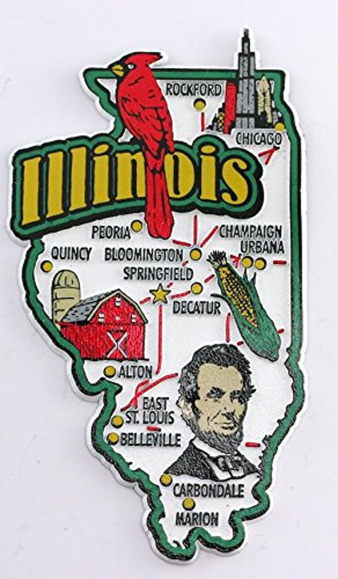 Illinois State Map and Landmarks Collage Fridge Collectible Souvenir ...