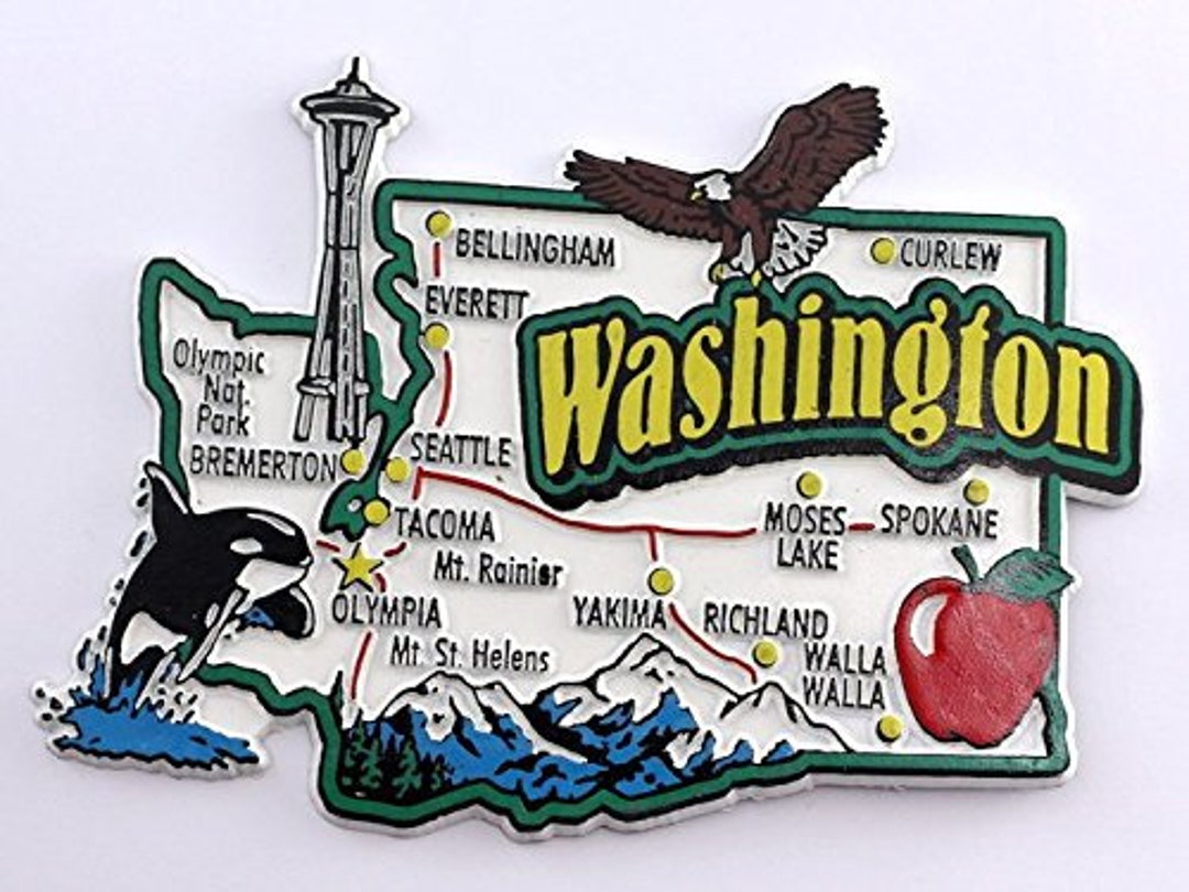 Washington State Map and Landmarks Collage Fridge Souvenir Collectible ...
