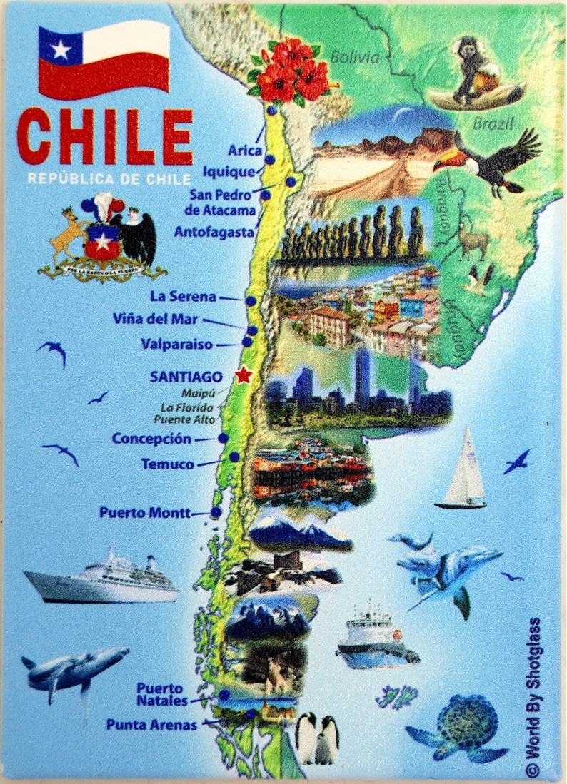 Chile Graphic Map and Attractions Souvenir Fridge Magnet 2.5" X 3.5 - Etsy