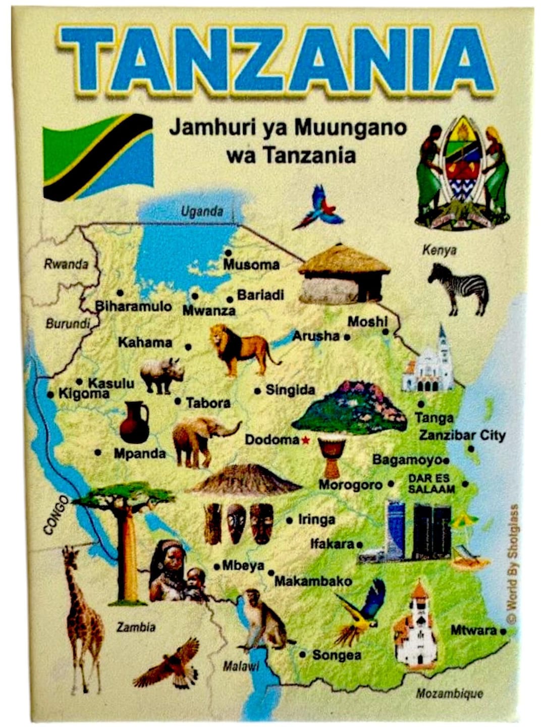 Tanzania Graphic Map and Attractions Souvenir Fridge Magnet 2.5" X 3.5 ...