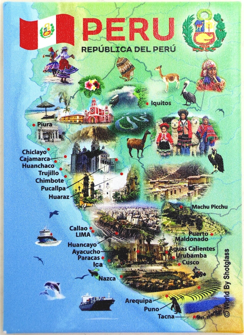 Peru Graphic Map and Attractions Souvenir Fridge Magnet 2.5" X 3.5 - Etsy