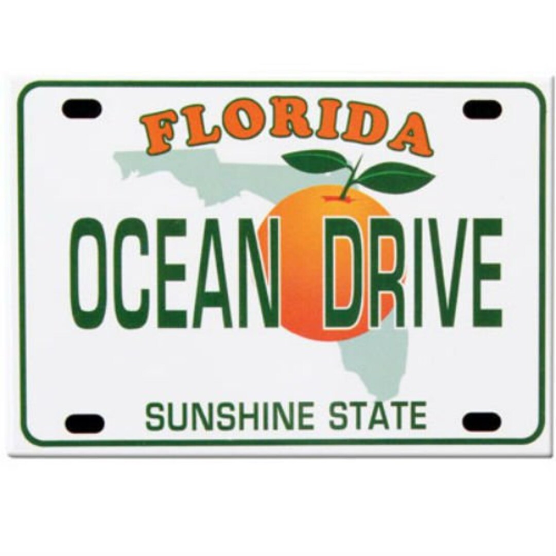 Ocean Drive Miami Florida License Plate Fridge Collector's Souvenir ...