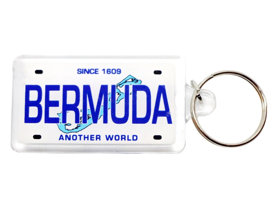 Bermuda Caribbean License Plate Acrylic Rectangular Souvenir Keychain 2 ...