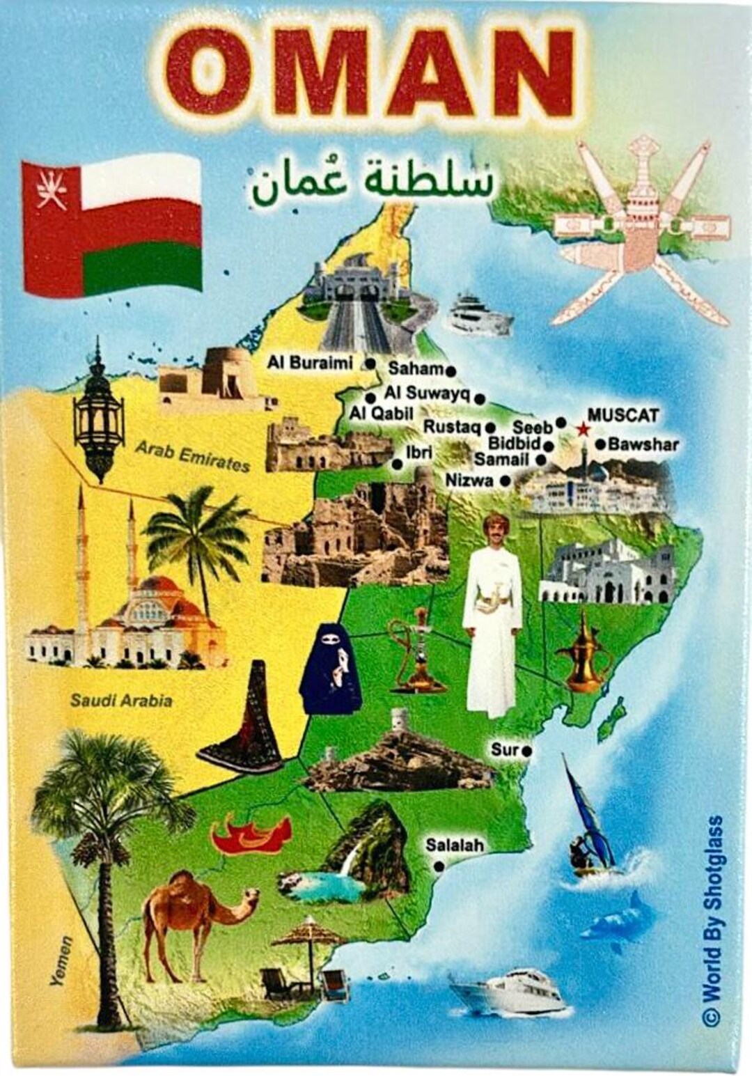 Oman Graphic Map and Attractions Souvenir Fridge Magnet 2.5" X 3.5 ...