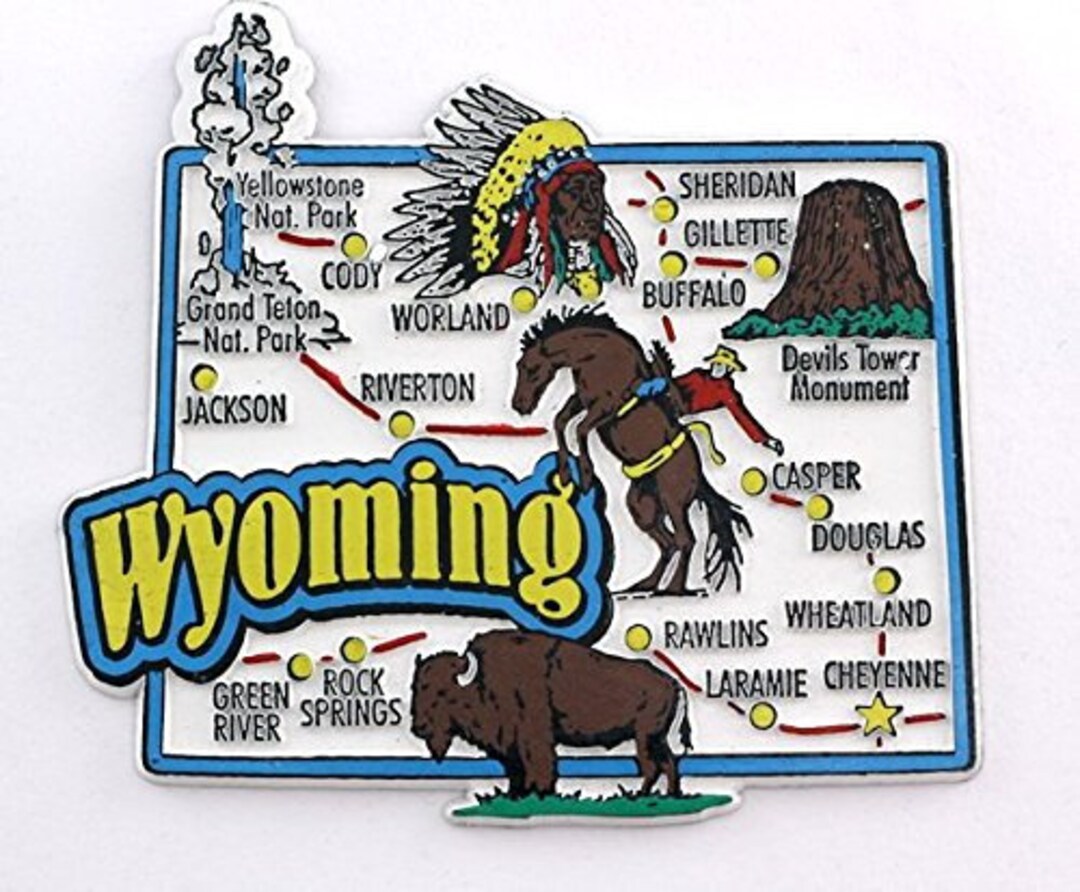 Wyoming State Map and Landmarks Collage Fridge Collectible Souvenir ...