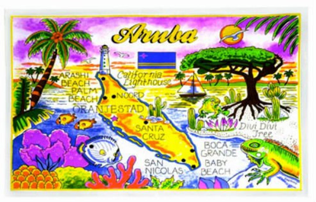 Aruba Map Cotton Tea Kitchen Towel 19" X 30" - Etsy