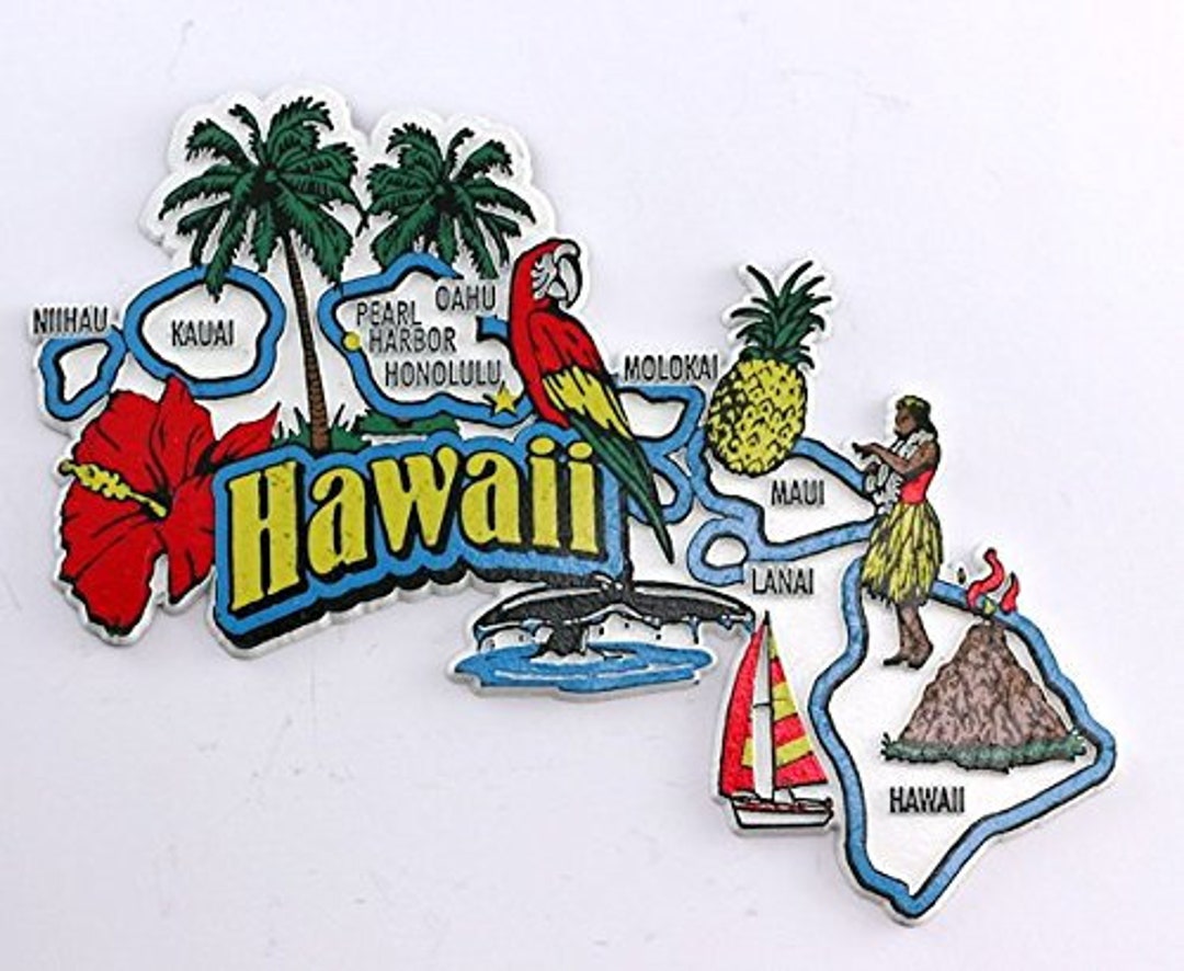 Hawaii State Map and Landmarks Collage Fridge Souvenir Collectible ...