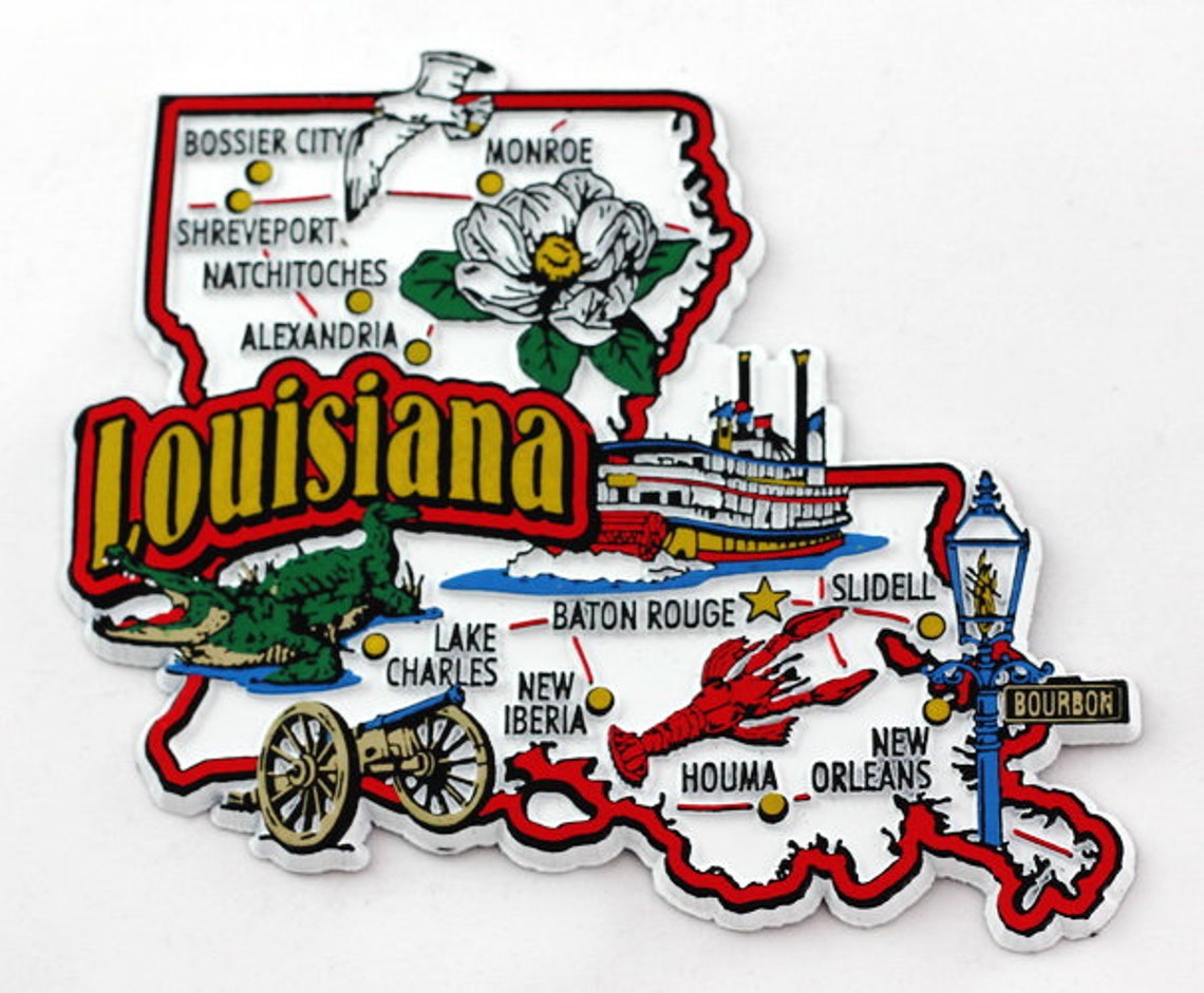Louisiana State Map and Landmarks Collage Fridge Collectible - Etsy