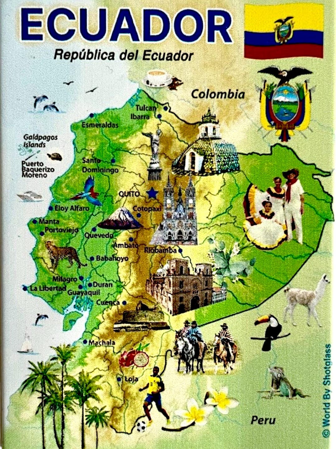 Ecuador Graphic Map and Attractions Souvenir Fridge Magnet 2.5" X 3.5 ...