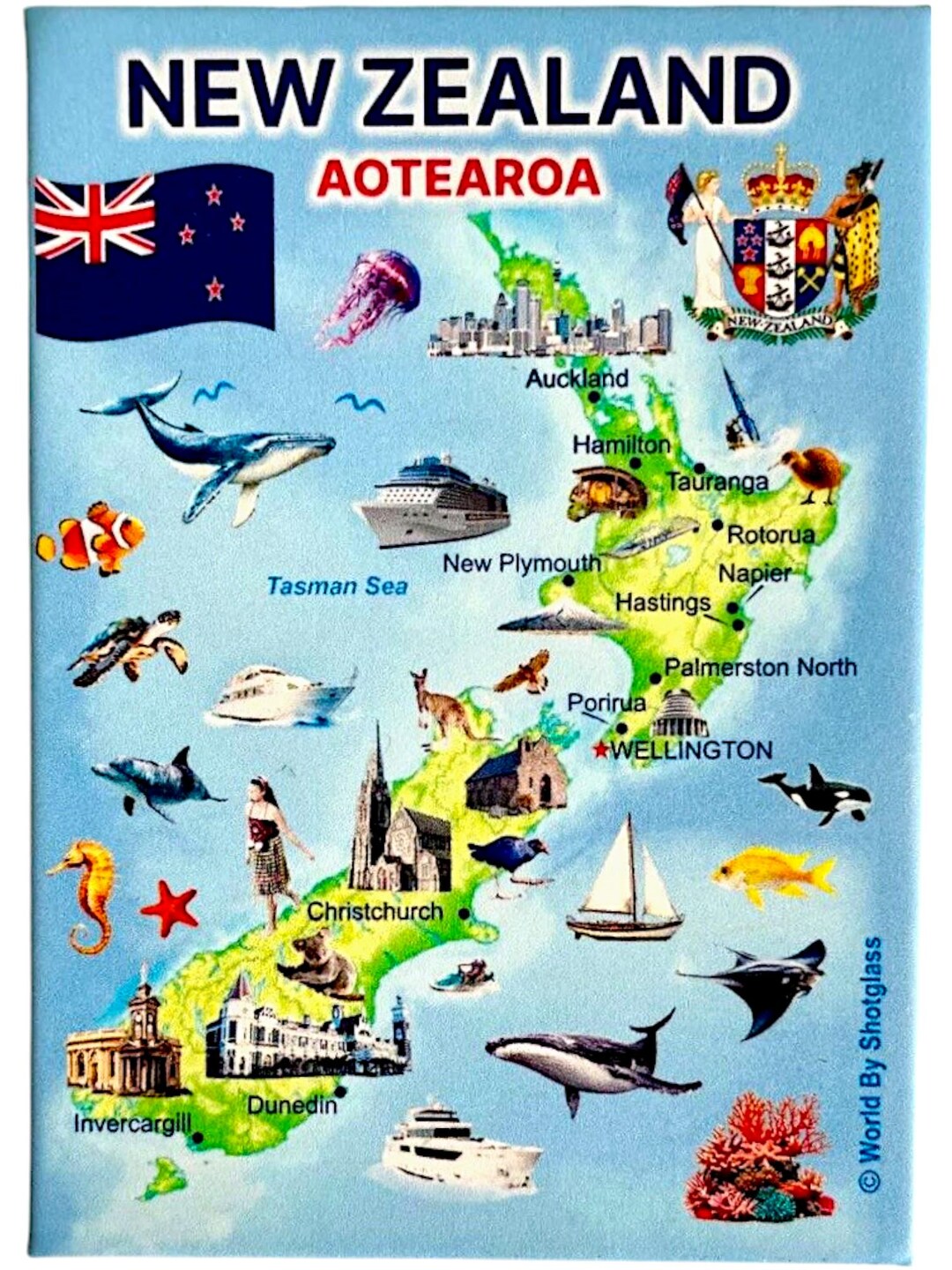 New Zealand Graphic Map and Attractions Souvenir Fridge Magnet 2.5" X 3 ...