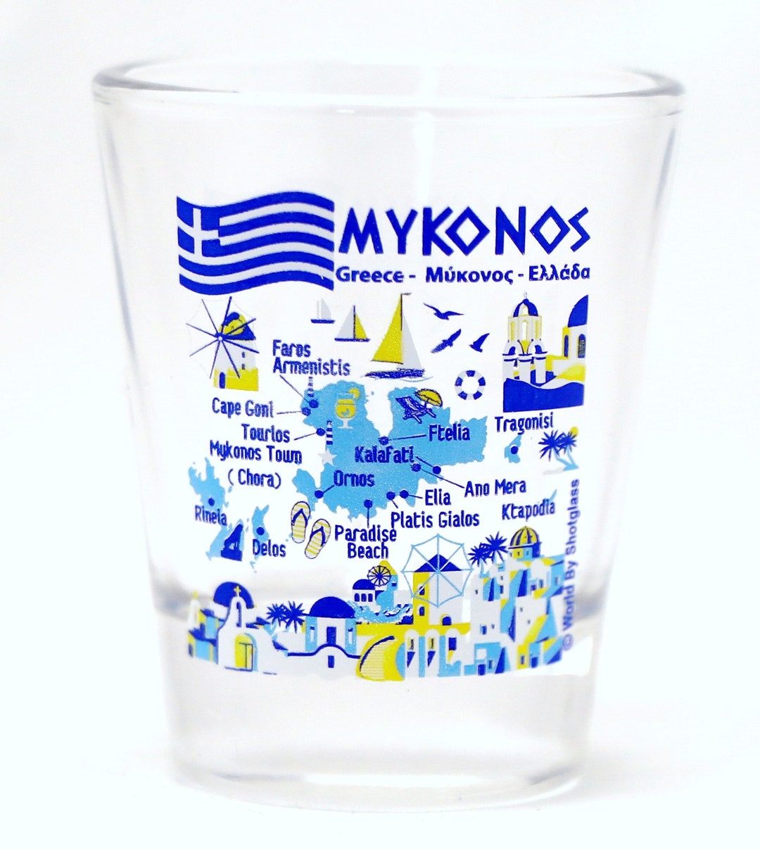 Mykonos Greece Landmarks and Icons Collage Shot Glass - Etsy