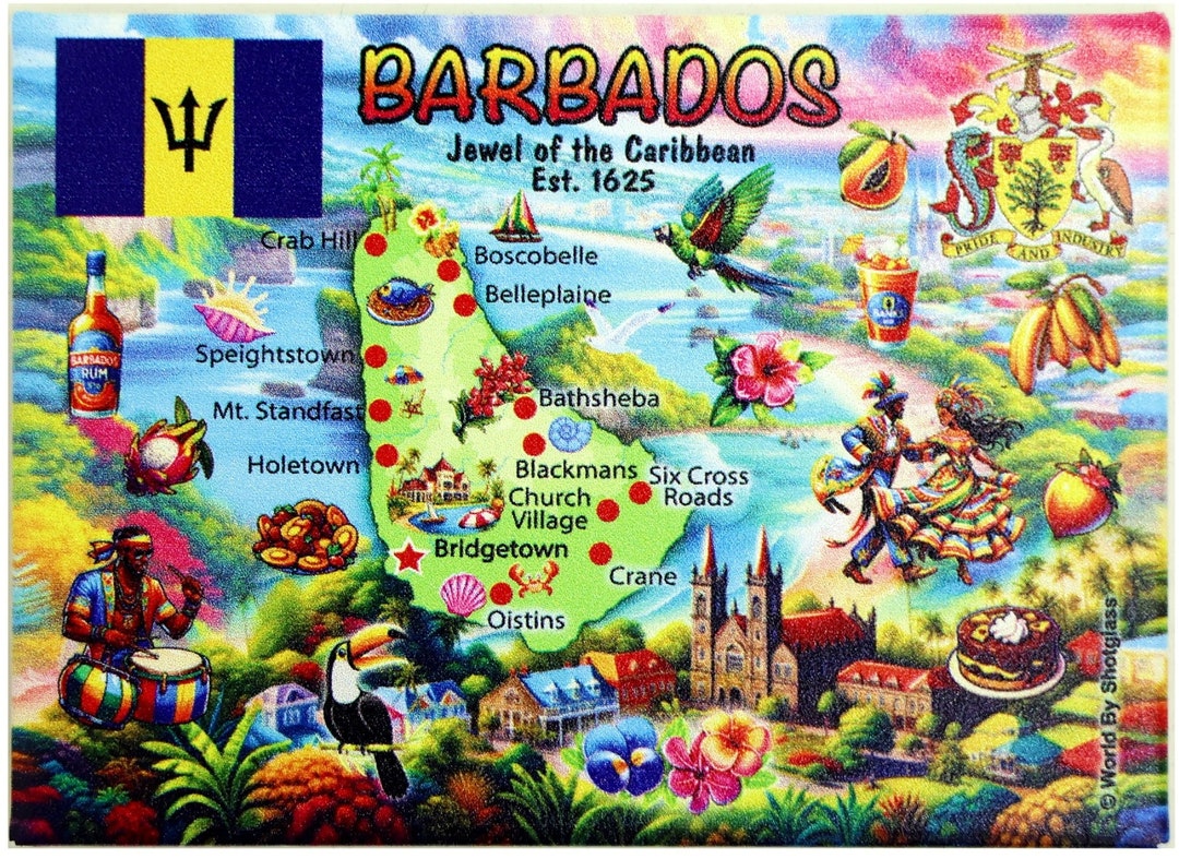 Barbados Graphic Map and Attractions Souvenir Fridge Magnet 2.5" X 3.5 ...