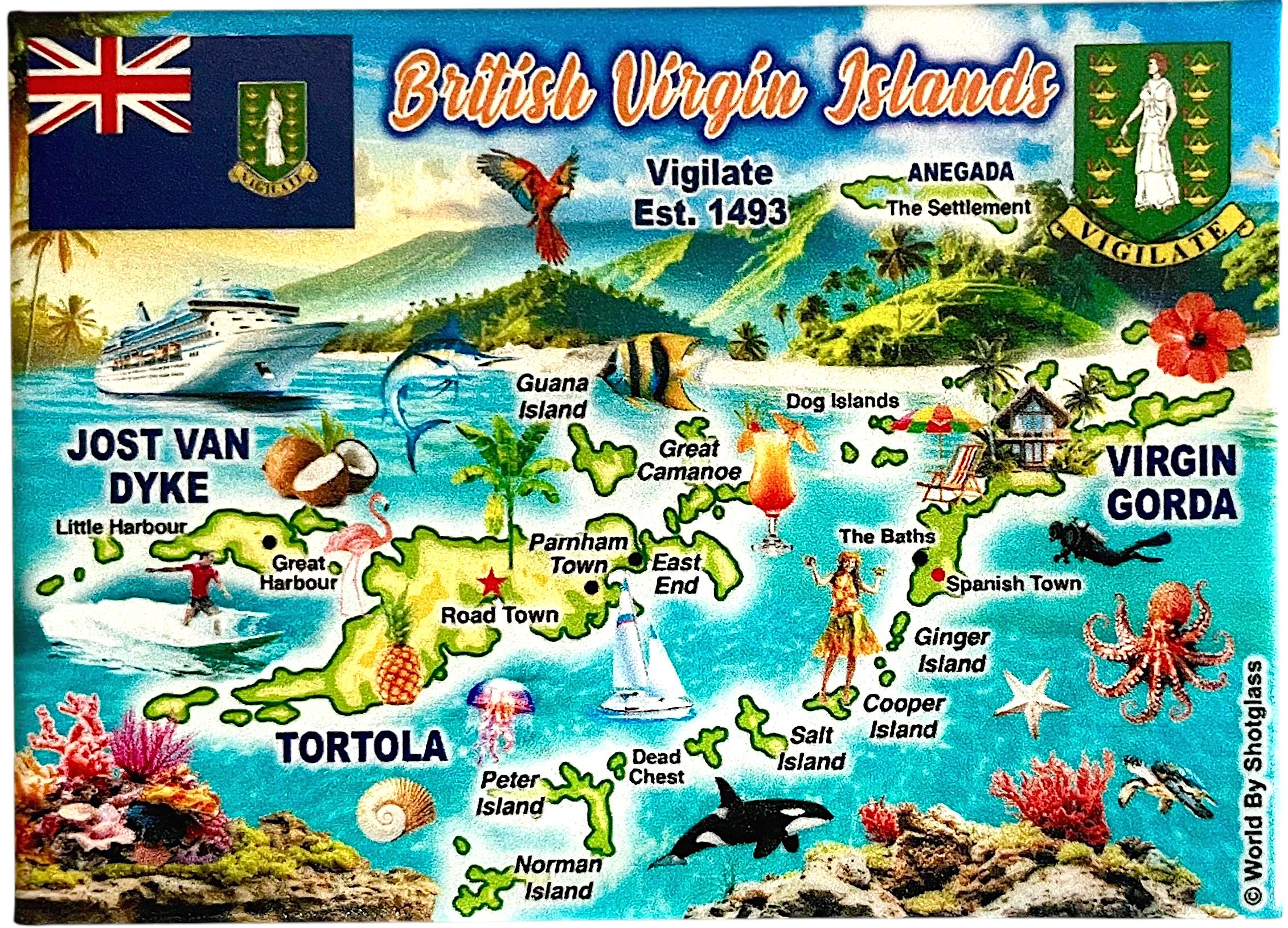 British Virgin Islands Tortola Graphic Map and Attractions Souvenir ...