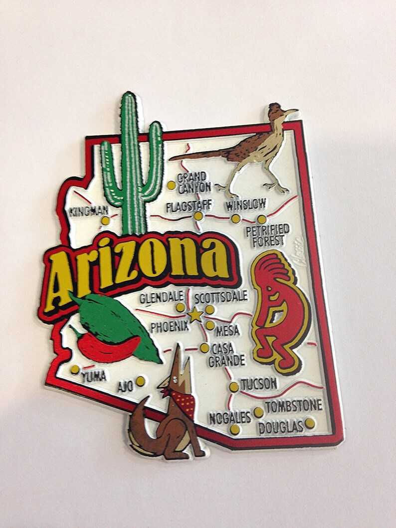 Arizona State Map and Landmarks Collage Fridge Collectible - Etsy