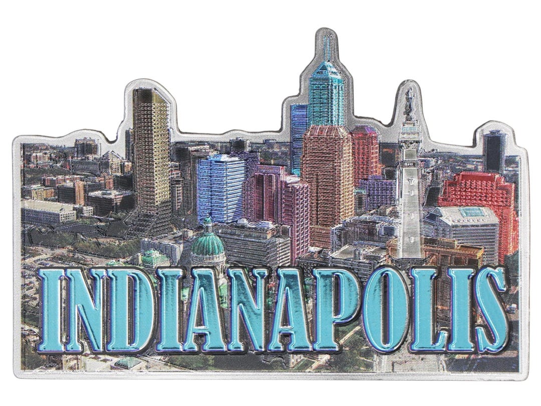 Indianapolis Indiana Skyline Light Blue Words Foil Magnet 3.75"x 2.5"x ...