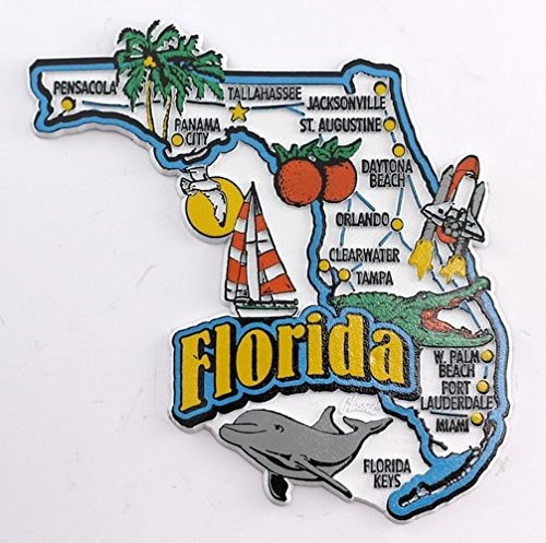 Florida State Map and Landmarks Collage Fridge Souvenir Collectible ...