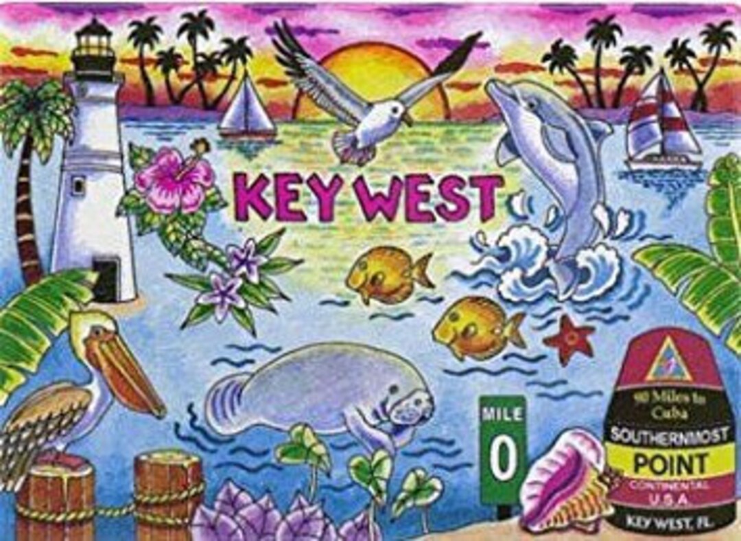 Key West Florida Map and Icons Fridge Collector's Souvenir Magnet 2.5 ...