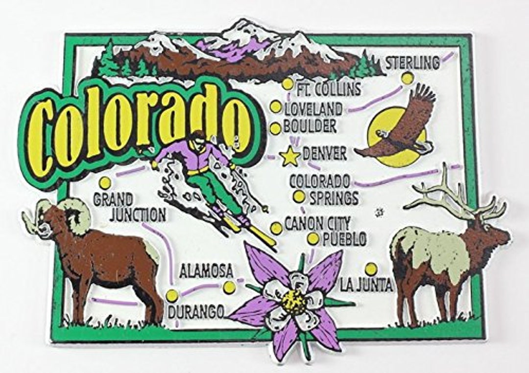 Colorado State Map and Landmarks Collage Fridge Collectible Souvenir ...