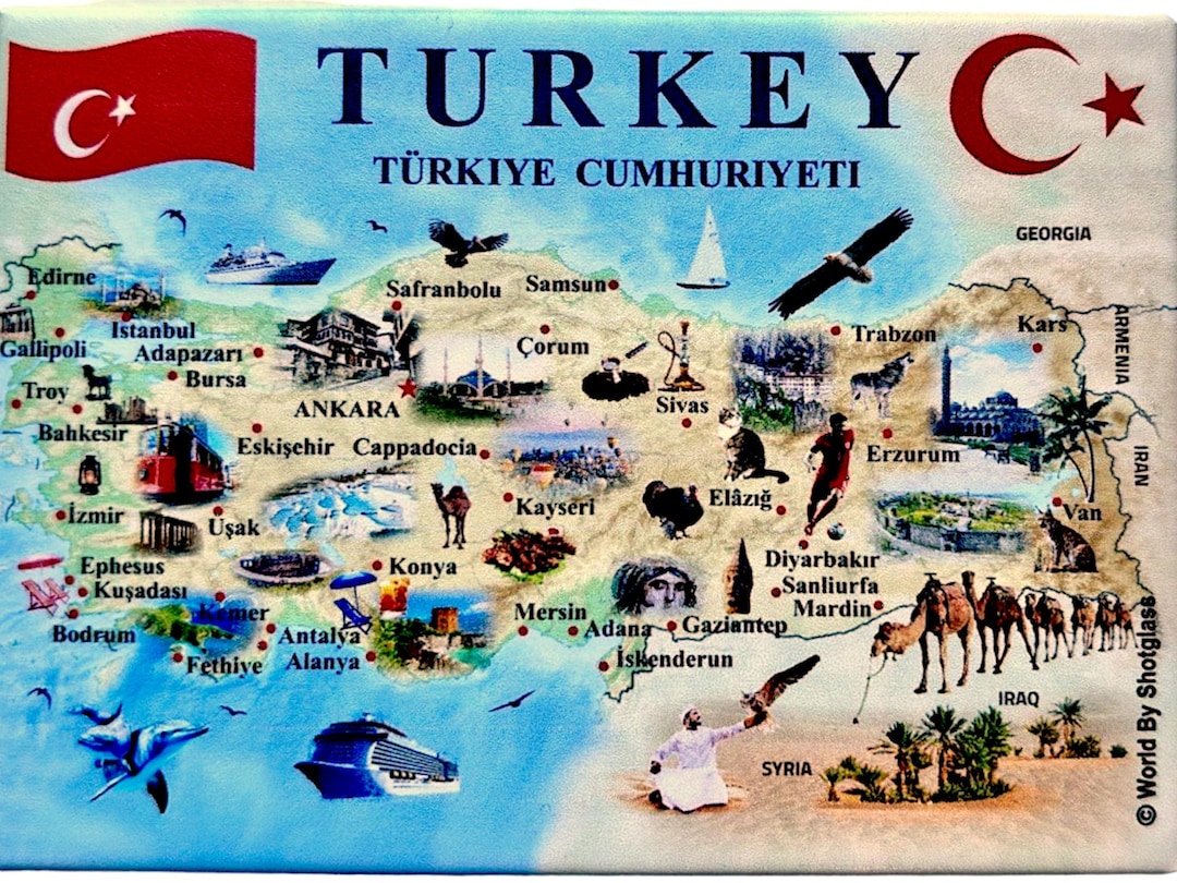 Turkey Graphic Map and Attractions Souvenir Fridge Magnet 2.5" X 3.5 ...
