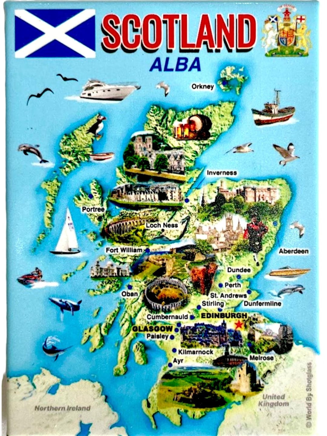 Scotland Graphic Map and Attractions Souvenir Fridge Magnet 2.5 X 3.5 ...