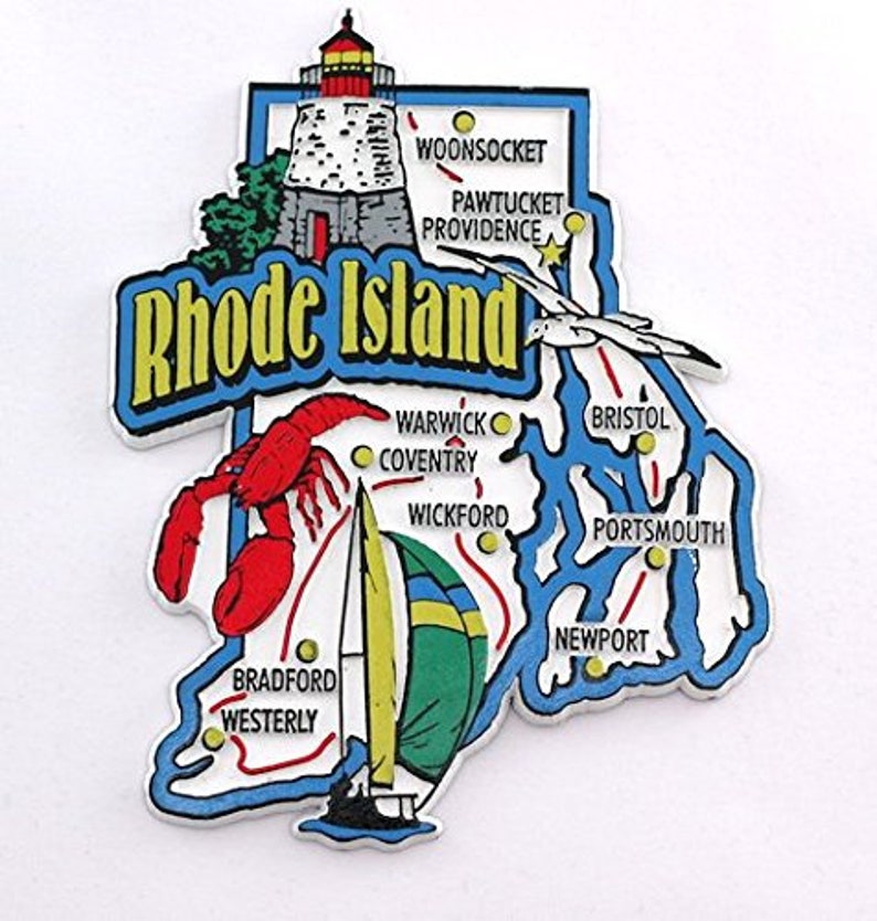 Rhode Island State Map and Landmarks Collage Fridge - Etsy