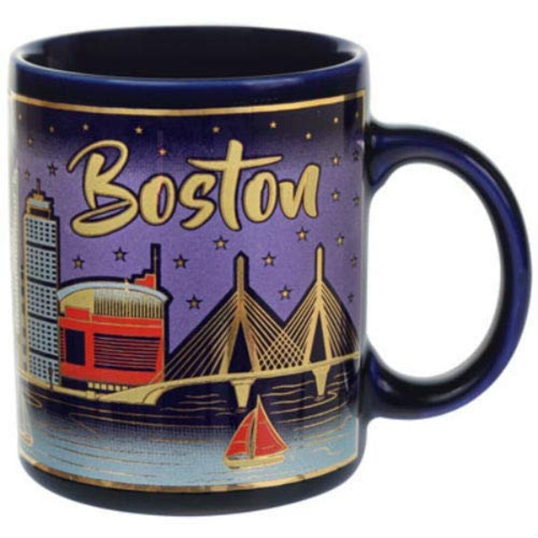 Boston Massachusetts Skyline Metallic Blue Ceramic Mug (3.5" Hx3.25 D ...