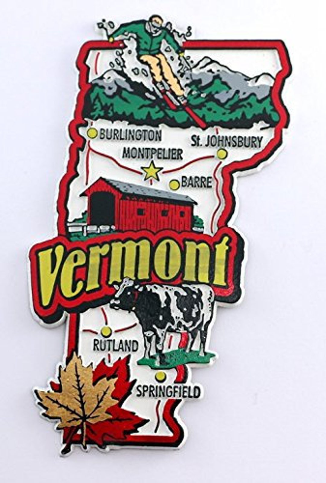 Vermont State Map and Landmarks Collage Fridge Souvenir Collectible ...
