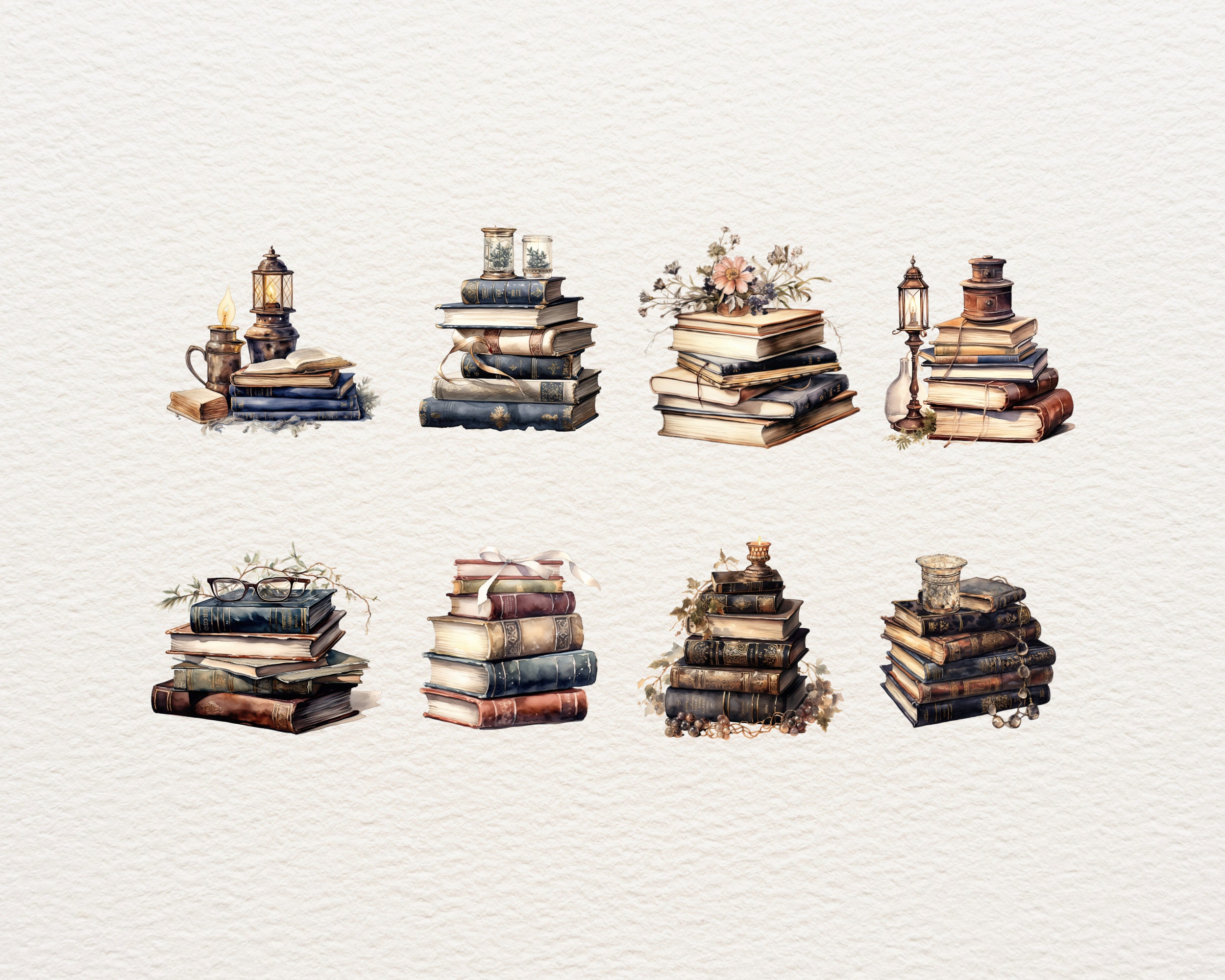 Watercolor Stacked Books Clipart Vintage Books Clipart - Etsy